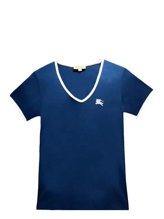 Burberry Embroidered Monogram V-neck T-shirt - Blue/white