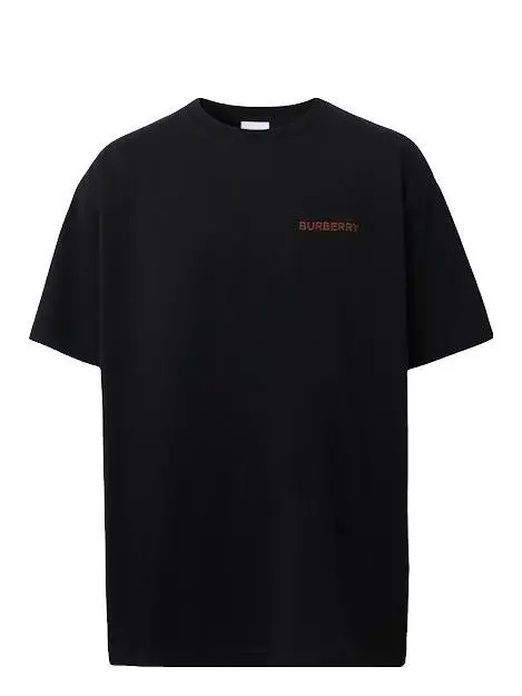 Burberry Topstitched Monogram Motif Cotton Oversized T-shirt - Black