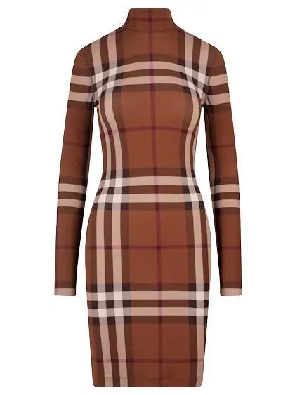 Burberry Iconic Print Stretch Viscose Dress - Beige