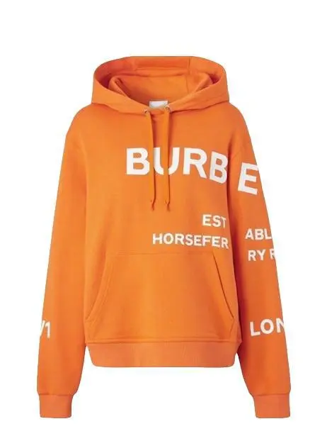 Burberry Horseferry Print Cotton Hoodie - Orange/white