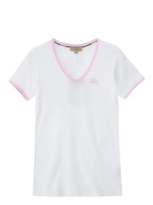 Burberry Embroidered Monogram V-neck T-shirt - White/pink
