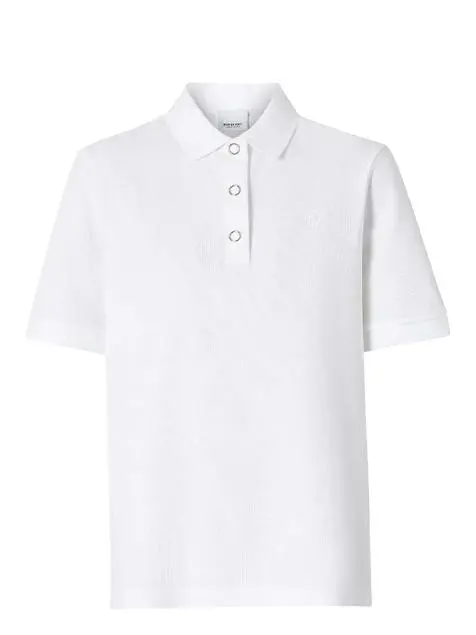 Burberry Monogram Pique Cotton Polo Shirt - White