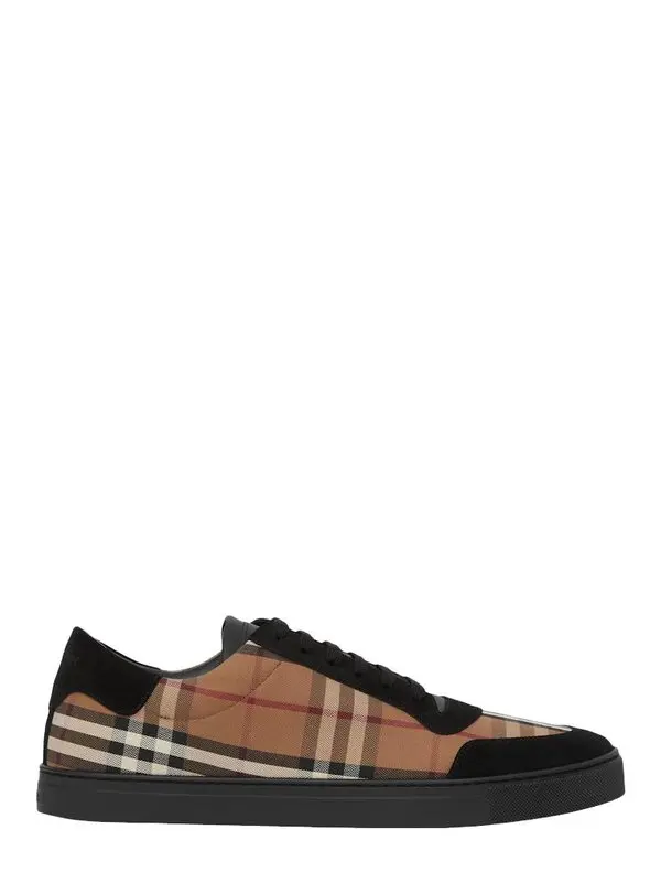 Burberry Vintage Check Cotton And Suede Sneakers - Birch Brown/black