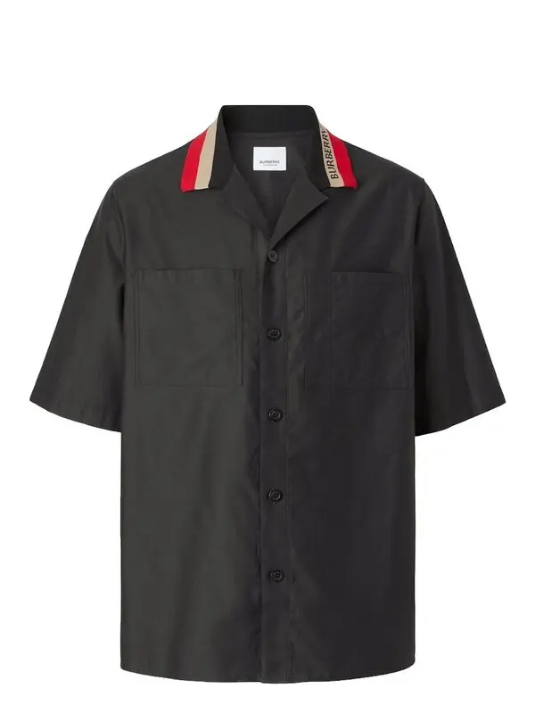 Burberry Stripe Icon Collar Camp Shirt - Black/red/beige