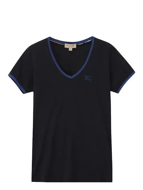 Burberry Embroidered Monogram V-neck T-shirt - Black/navy Blue