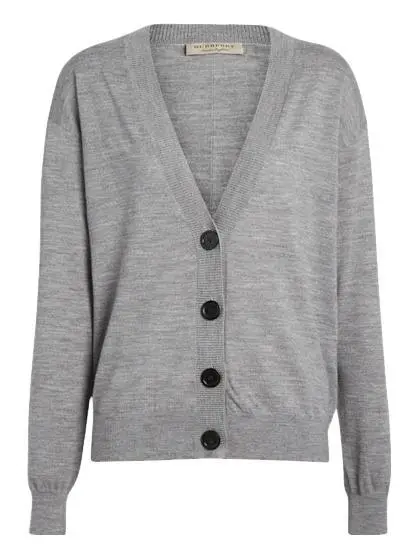 Burberry Dornoch Cardigan With Vintage Check Elbow Patches - Grey