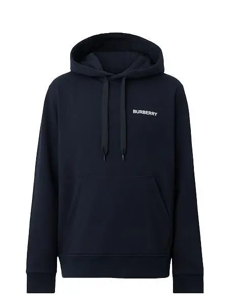 Burberry Topstitched Monogram Motif Cotton Oversized Hoodie - Coal Blue