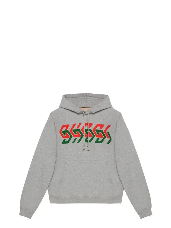 Gucci Printed Hooded Sweatshirt - Grey/red/green