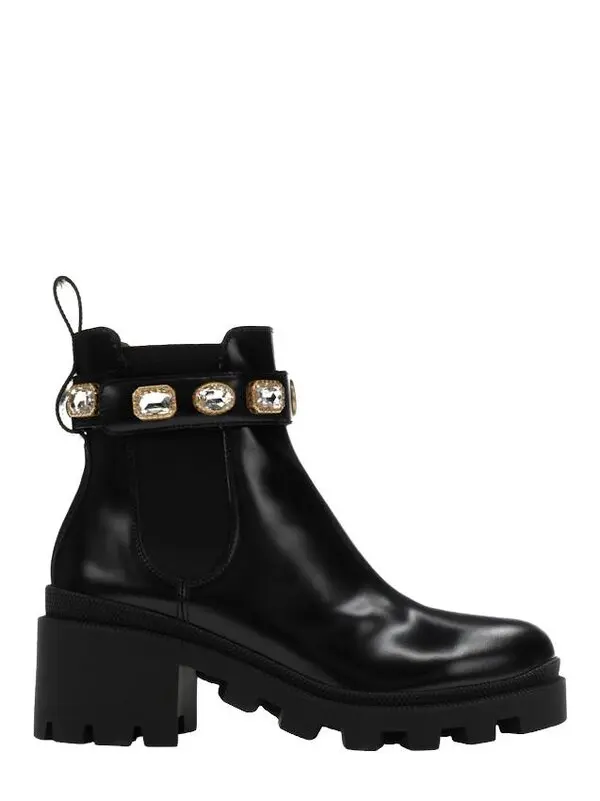 Gucci Crystal Belt 60mm Leather Ankle Boot - Black/gold