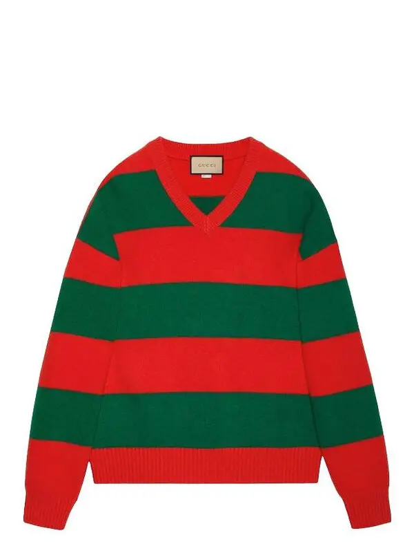 Gucci Felted Wool Striped Sweater - Red/green