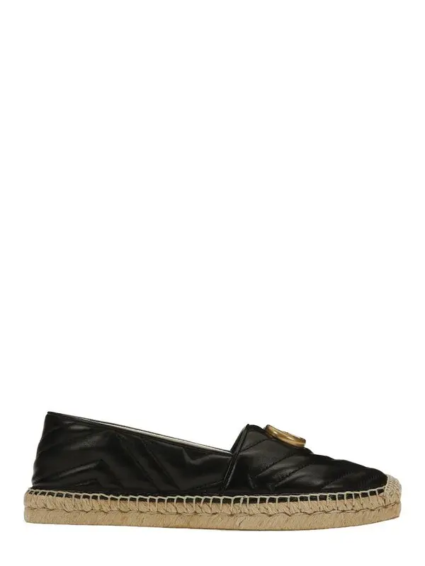 Gucci Double G Leather Espadrille - Black/beige/gold