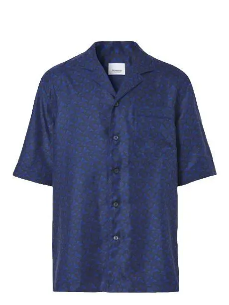 Burberry Tb Monogram Print Silk Shirt - Deep Royal Blue
