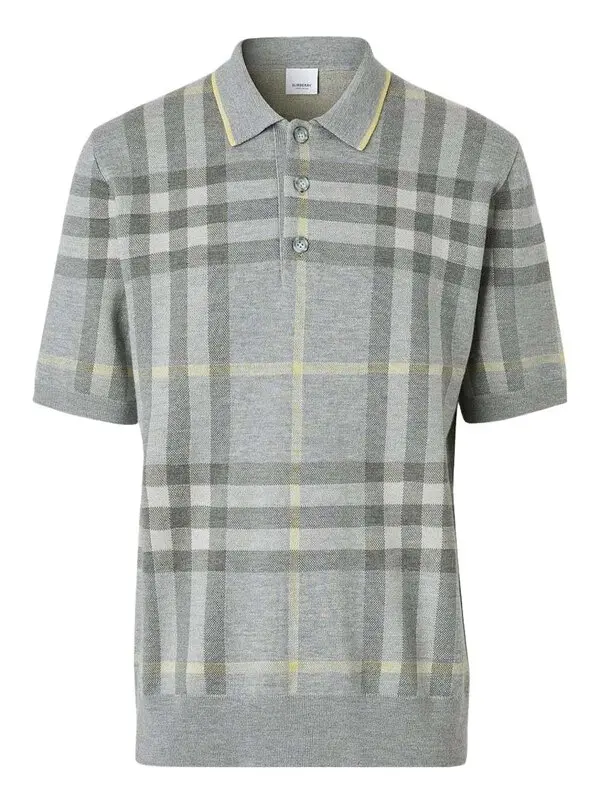 Burberry Woolsilk Check Polo Shirt - Grey