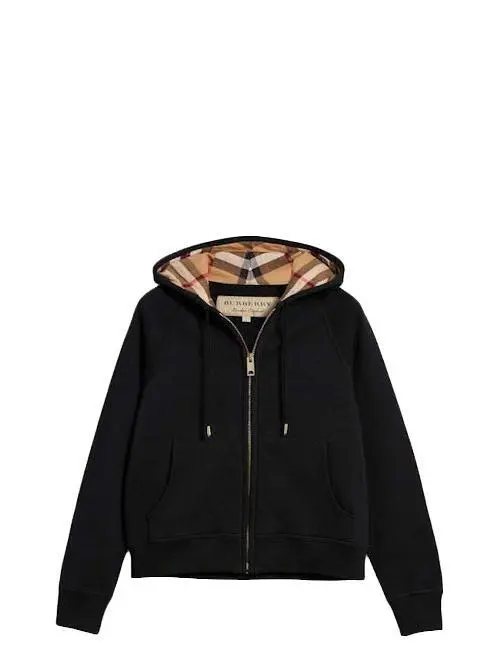 Burberry Zip-up Hoodie With Check Hood - Black Archive Beige