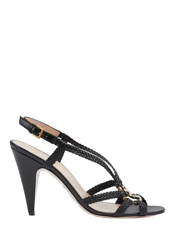 Gucci Crystal Interlocking G Heeled Sandals - Black