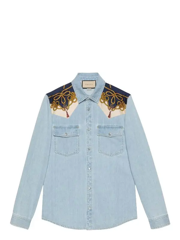 Gucci Chain Print Panelled Shirt - Light Blue