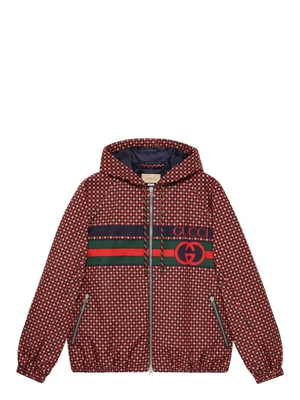 Gucci Geometric Houndstooth Canvas Jacket - Blue/red/green
