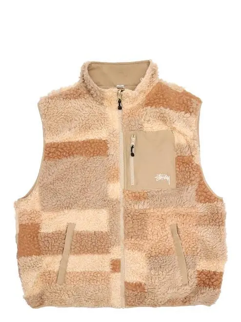 StÜssy Colorblock Reversible Mixed Sherpa Vest - Khaki