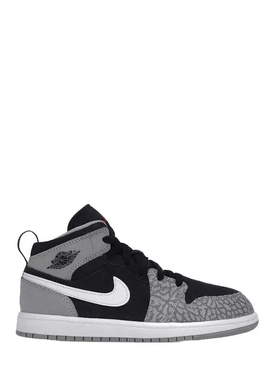 JORDAN 1 Mid Se Elephant Print Sneakers - Black/white/light Smoke Grey