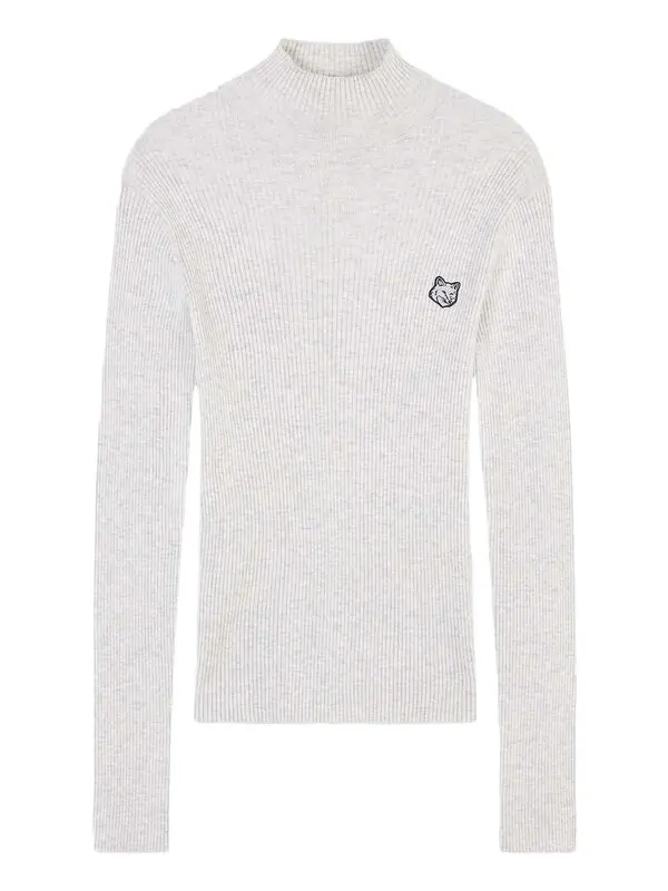 Maison Kitsuné Bold Fox Head Patch Ribbed Turtleneck - Light Grey Melange