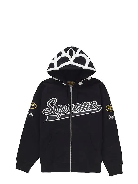 Supreme Vanson Leathers Spider Web Zip Up Hooded Sweatshirt - Black