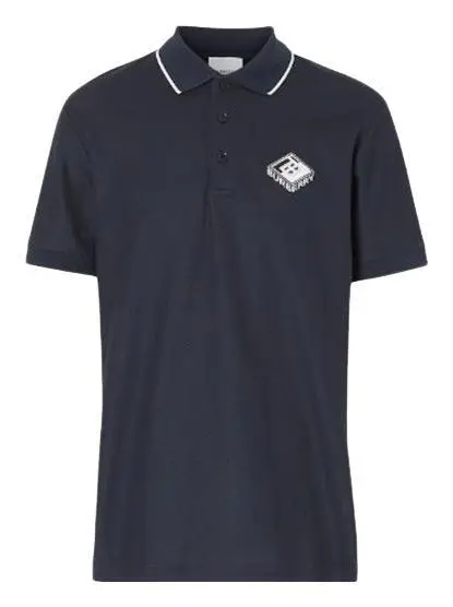 Burberry Logo Graphic Pique Polo Shirt - Navy Blue