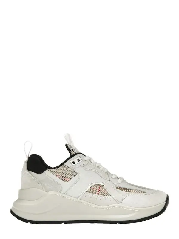 Burberry Logo Print Leather, Suede, And Check Mesh Sneakers - Archive Beige/white