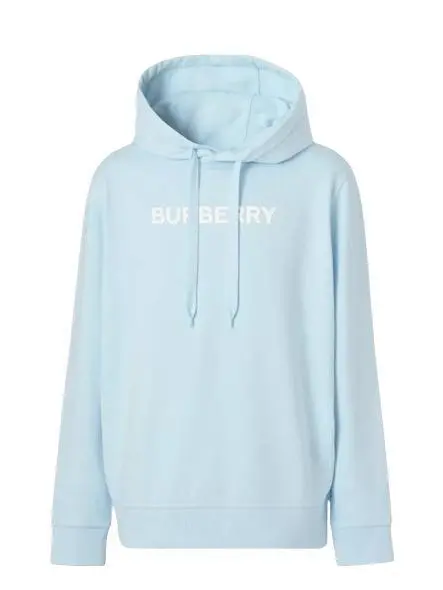 Burberry Logo Print Cotton Hoodie - Pale Blue