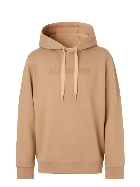 Burberry Logo Print Cotton Hoodie - Camel