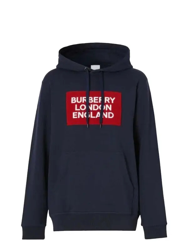 Burberry Logo Patch Hoodie - Navy Blue Red