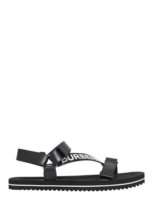 Burberry Logo Strap Leather Sandals - Black