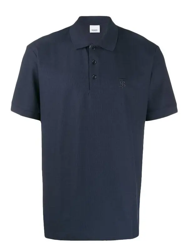 Burberry Logo Embroidered Polo Shirt - Navy Blue