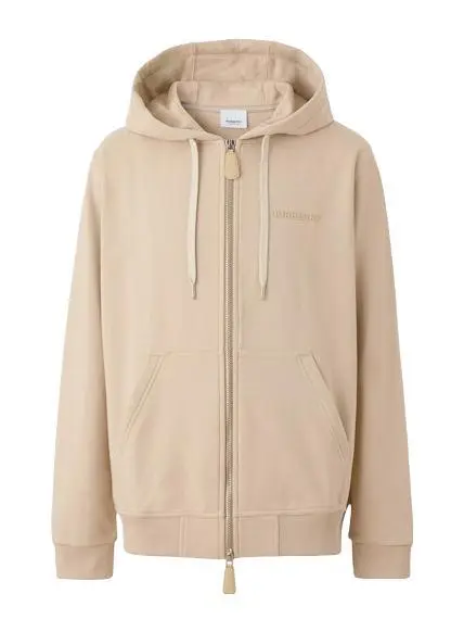 Burberry Logo Print Zip Hoodie - Soft Fawn