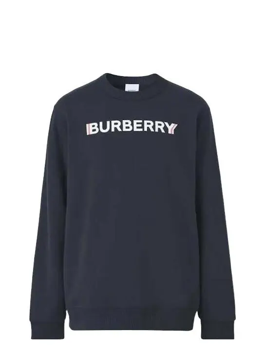 Burberry Logo Print Cotton Sweatshirt - Navy Blue
