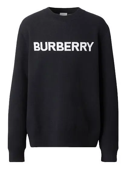 Burberry Logo Intarsia Wool Cotton Sweater - Coal Blue