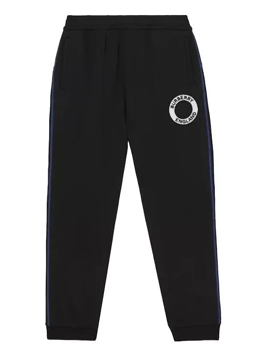 Burberry Logo Graphic Applique Cotton Jogging Pants - Black