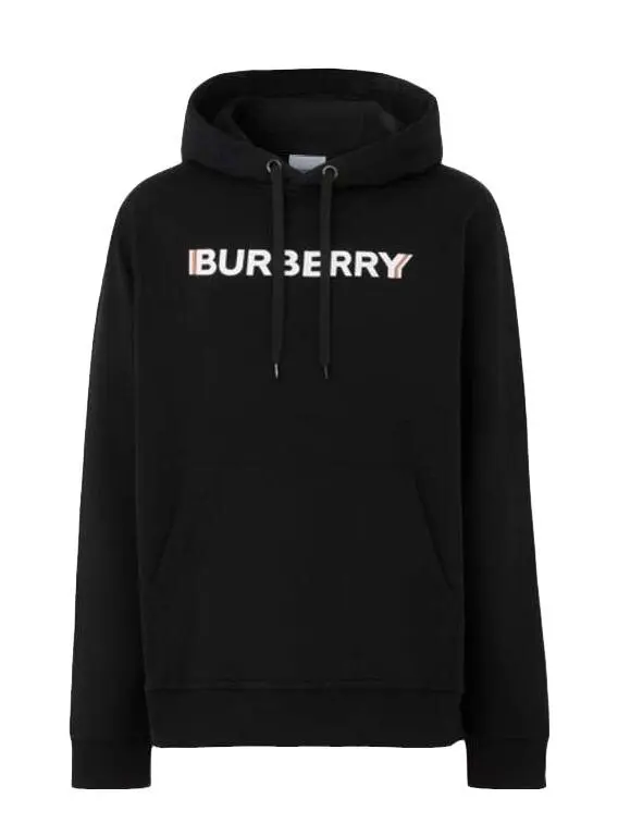 Burberry Logo Print Cotton Hoodie - Black
