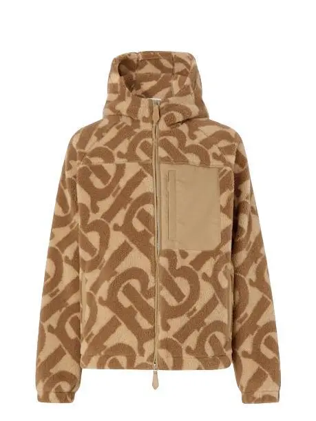 Burberry Monogram Fleece Jacquard Hooded Top - Soft Fawn
