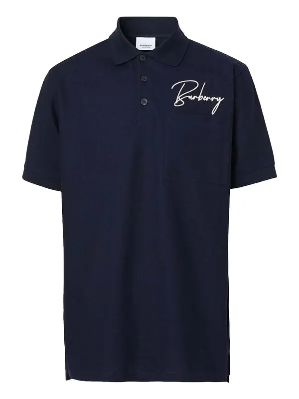 Burberry Logoembroidered Oversized Polo Shirt - Navy Blue