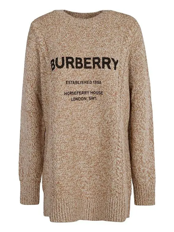 Burberry Mabel Horseferry Logo Print Oversize Wool & Cotton Sweater - Camel