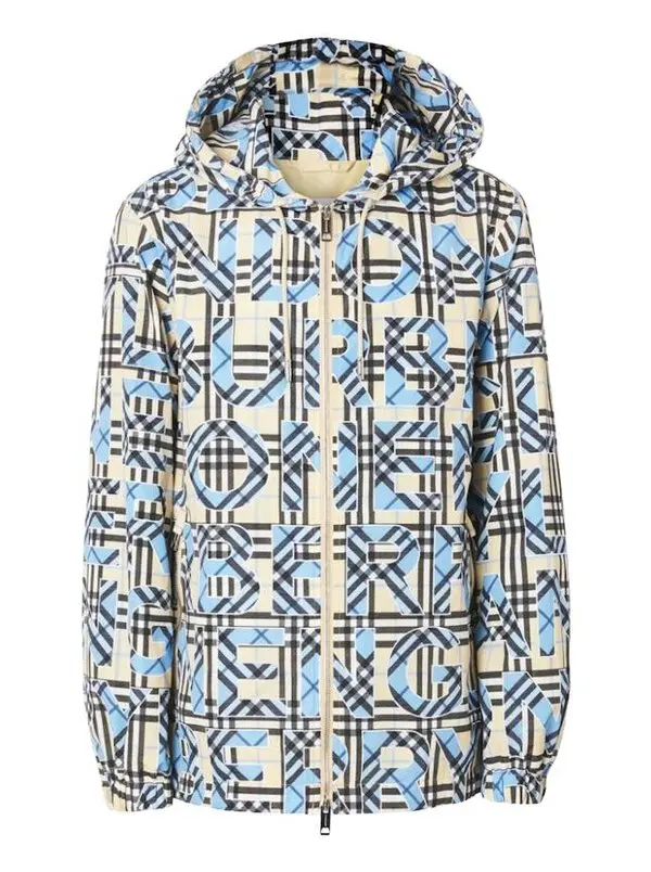 Burberry Logo Print Vintage Check Hooded Jacket - Blue/black/beige