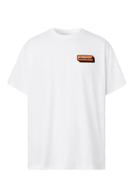 Burberry Logo Applique Cotton Oversized T-shirt - White/orange