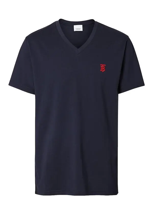 Burberry Monogram Motif Vneck T-shirt - Navy Blue/red