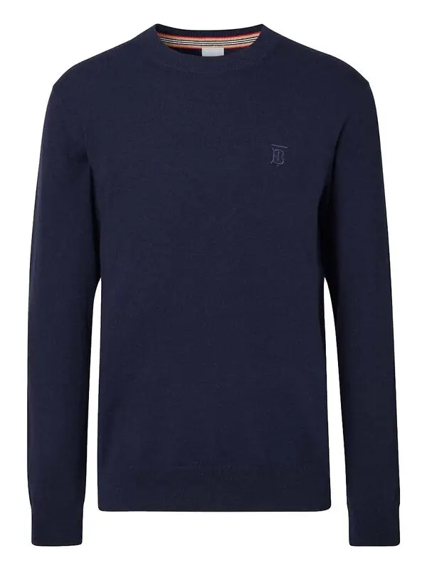 Burberry Monogram Embroidered Fine-knit Sweater - Navy Blue