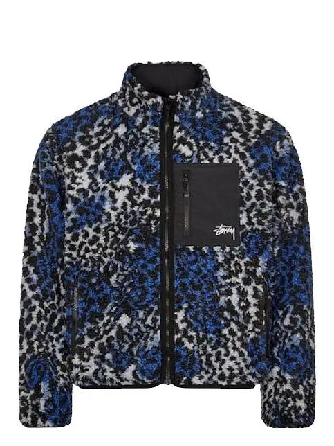 StÜssy Sherpa Reversible Jacket - Blue Leopard