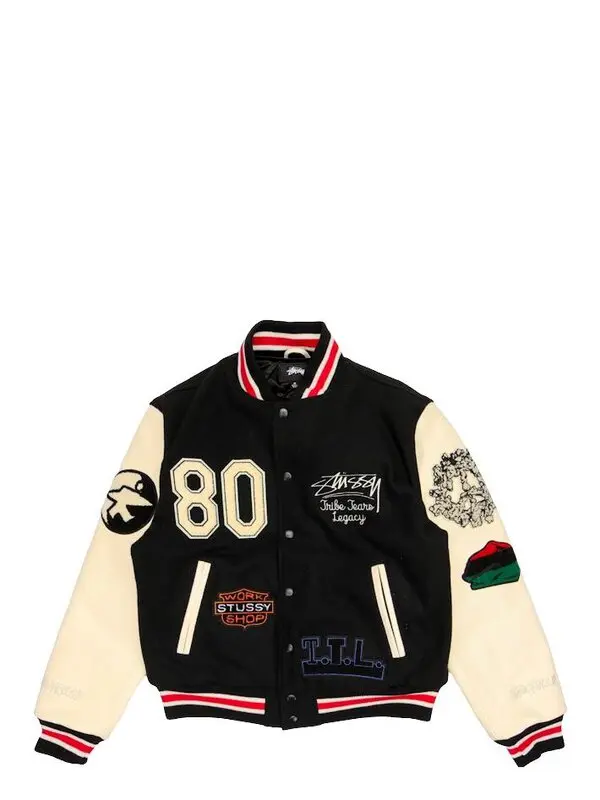 StÜssy X Denim Tears X Our Legacy Ttl Varsity Jacket - Black/white