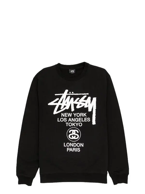 StÜssy World Tour Crewneck Sweatshirt - Black