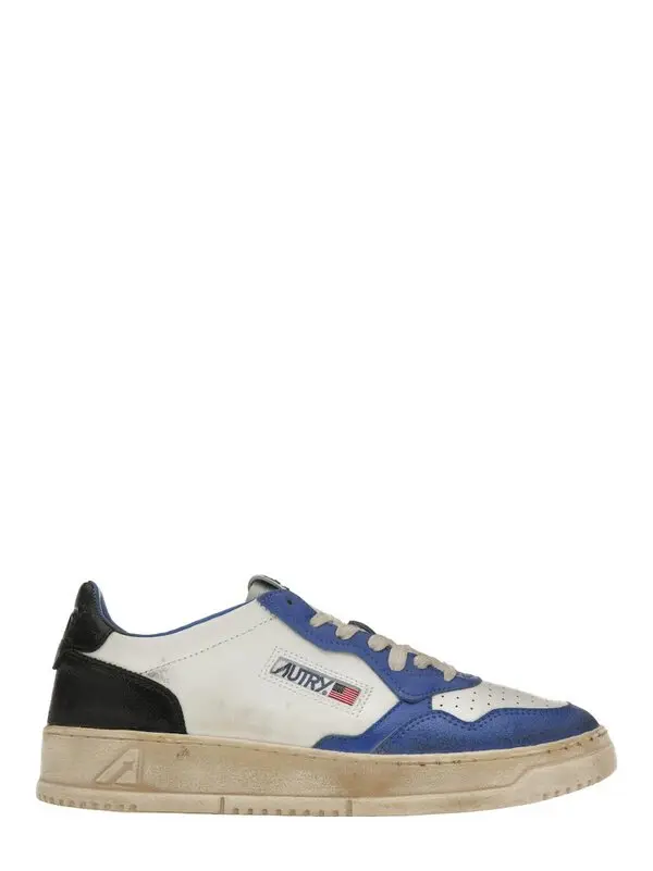 AUTRY Medalist Leather Low Distressed Sneakers - White/black/azure