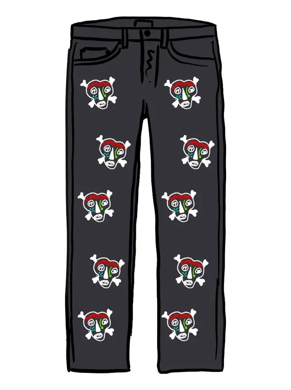 Supreme Clayton Patterson Skulls Embroidered Regular Jean - Black