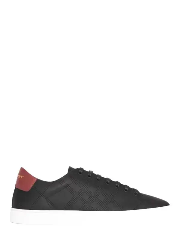 Burberry Perforated Check Leather Sneakers - Black/brown